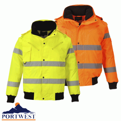 Portwest Hi Vis 3 in 1 Bomber Jacket - Detachable Sleeves - C467